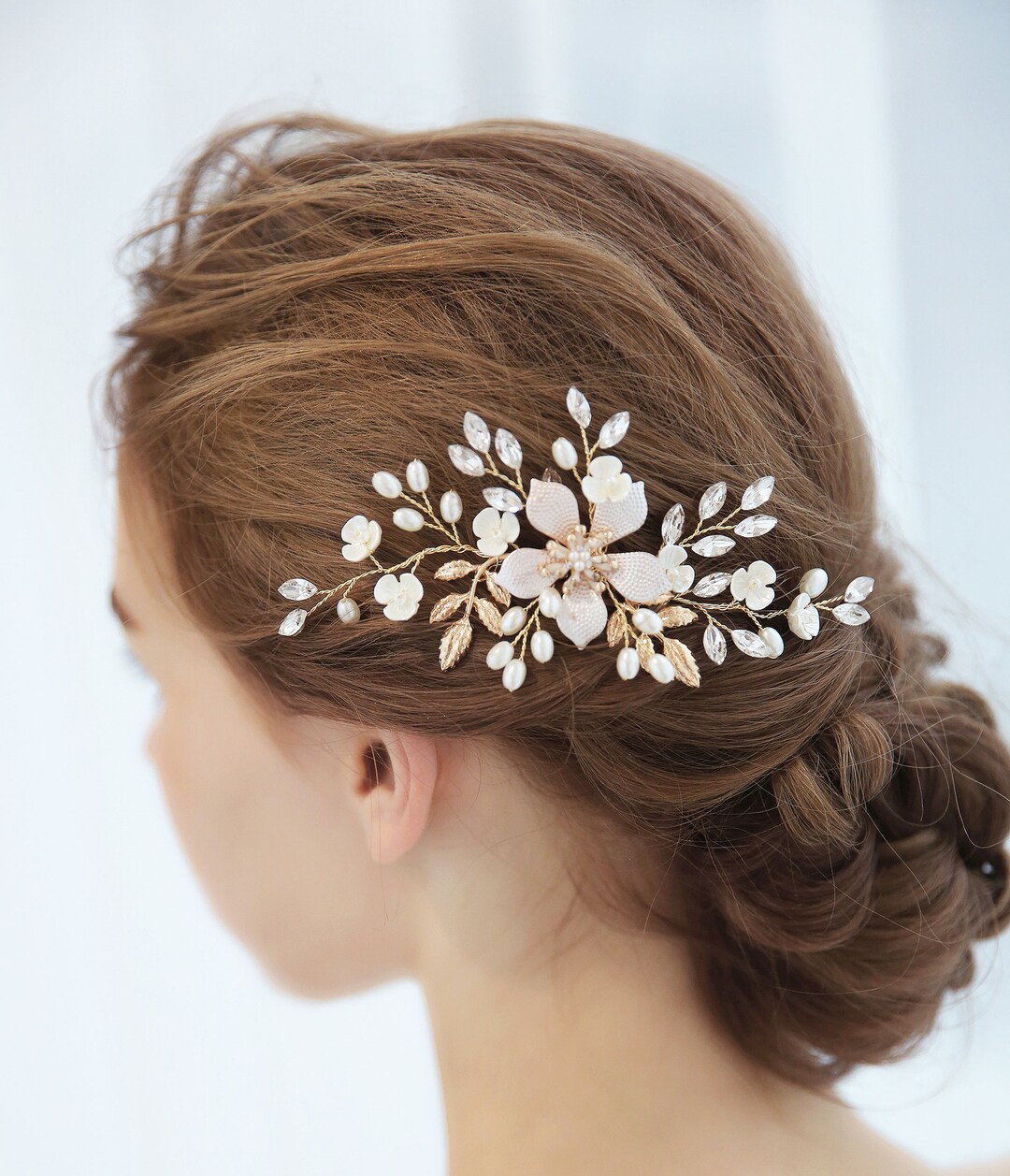 Gold Floral Crystal Hair Clip Bridal Hair Piece Crystal - Etsy