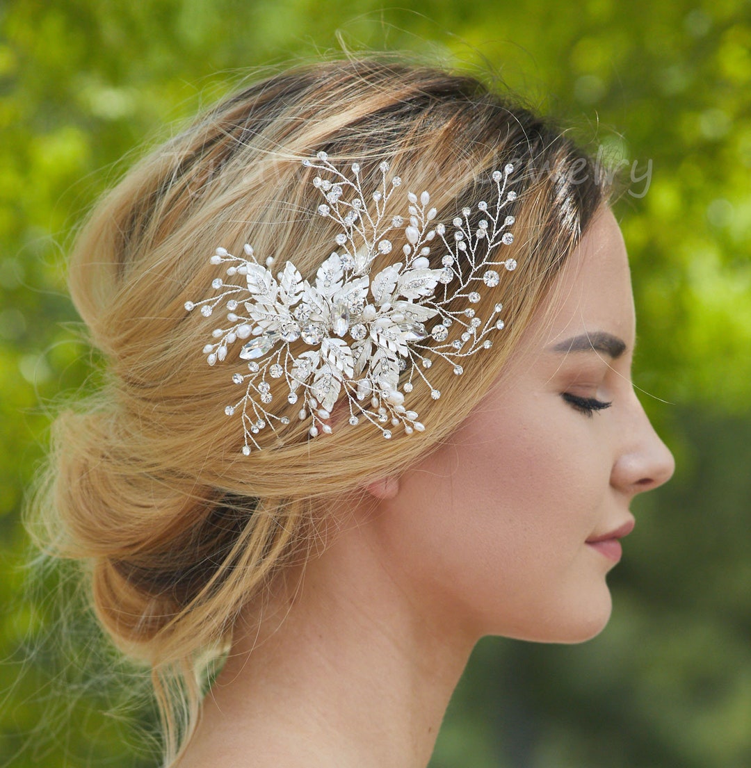 Bridal Floral Hair Clip,bridal Crystal Hair Piece,crystal Wedding Hair ...