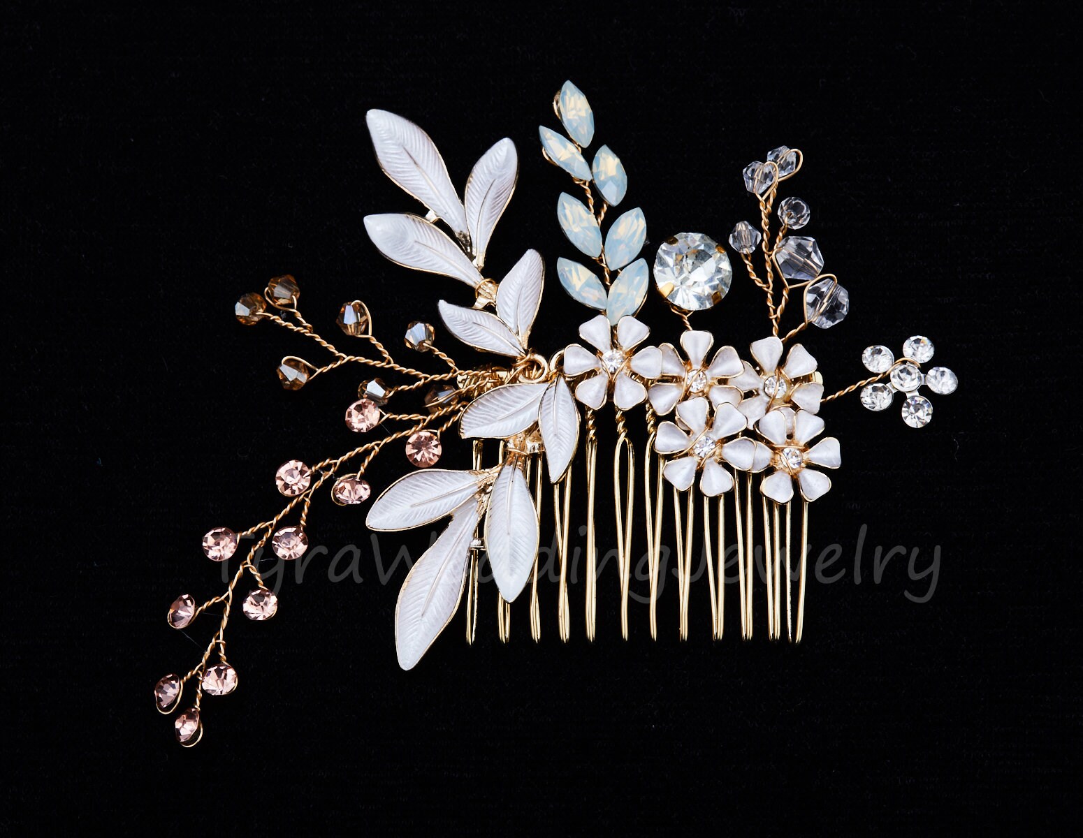 Silver or Gold Floral Crystal Hair combBridal Hair | Etsy