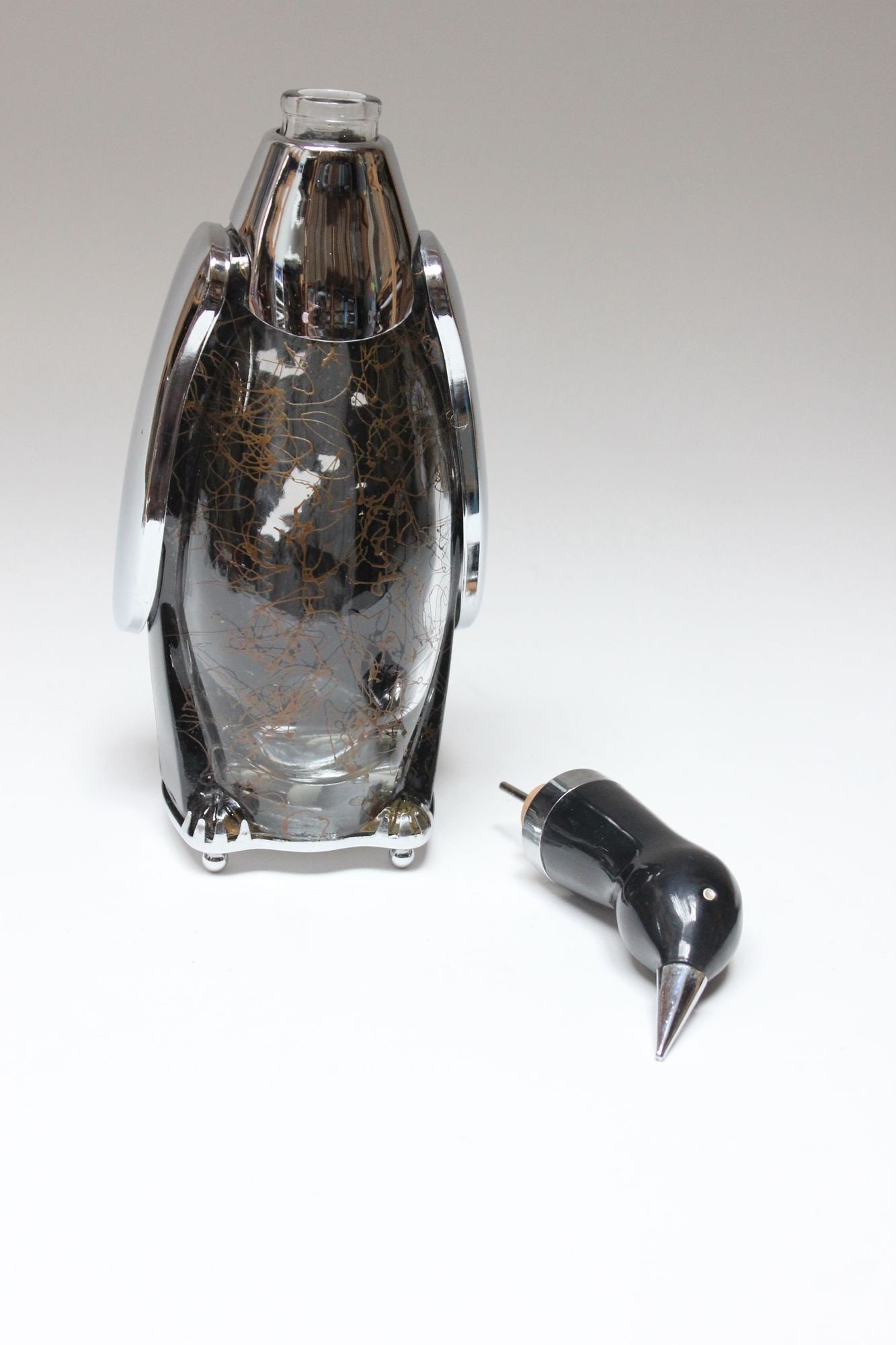 Vintage Japanese Chrome and Etched Glass "penguin" Decanter and Music ...
