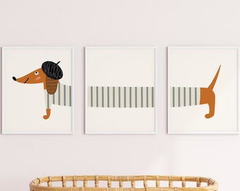 Printable Dachshund Print, Set of 3, Kids Room Poster, Dachshund, Dog ...