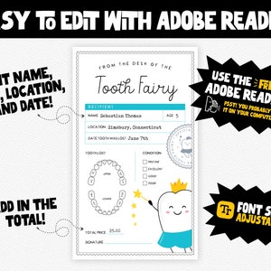 Tooth Fairy for Kids, Editable Tooth Fairy Receipt, Printable Tooth ...