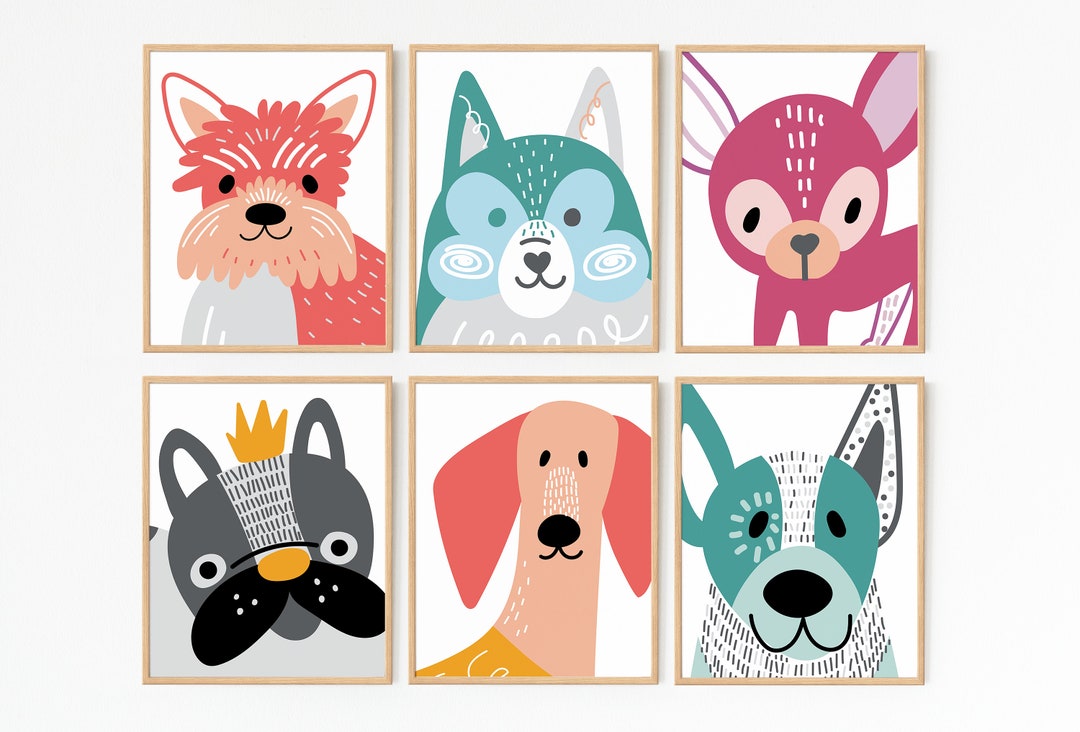 Printable Dog Prints, Set of 6, Kids Room Poster, Dogs, Kids Room Decor ...