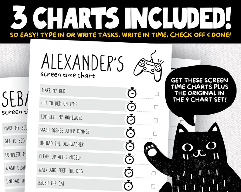 Screen Time Chart Bundle Screen Time Chore Chart Editable Chart for ...