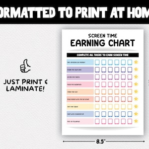Screen Time Chart Screen Time Chore Chart Editable Chart for Kids Daily ...