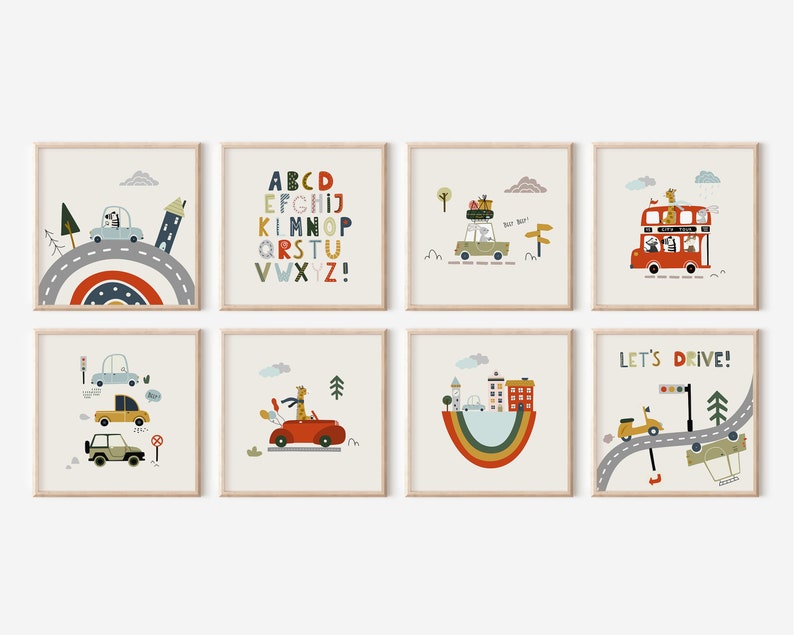 Car Prints, Set of 8, Travel Print, Printable Wall Art, Nursery, Boys ...