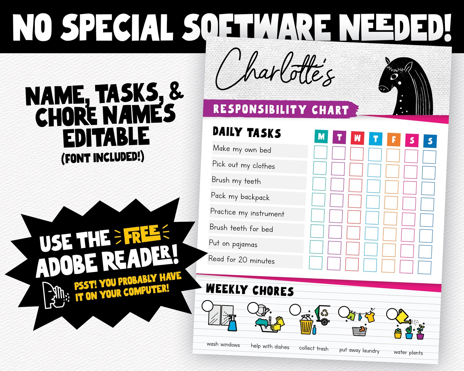 Editable Chart for Kids, Printable to Do List, to Do List for Kids ...