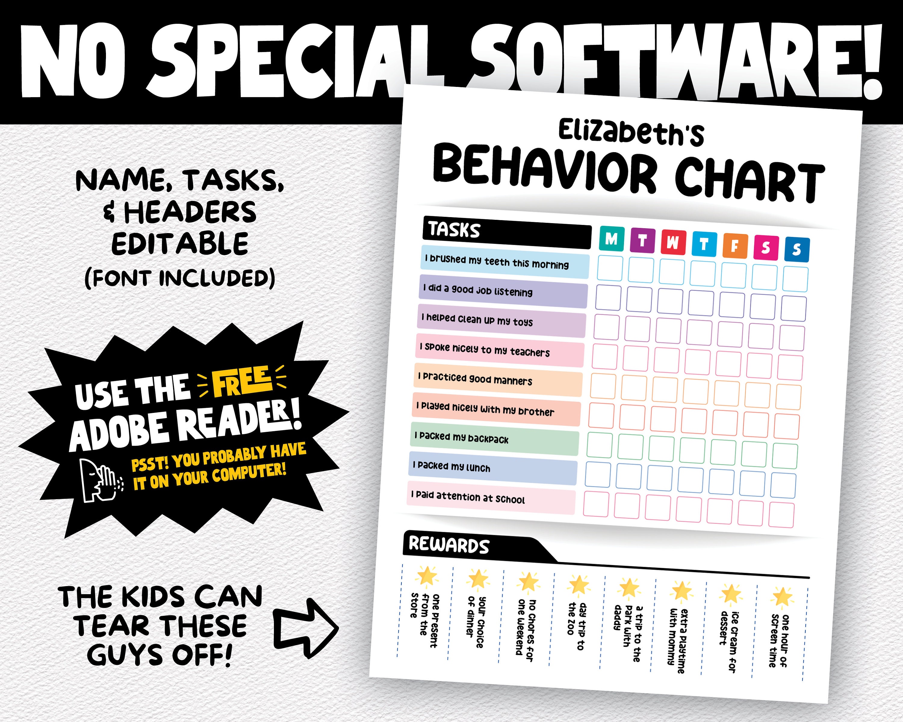 Bearbeitbares Diagramm für Kinder Druckbare To-Do-Liste Tägliche ...
