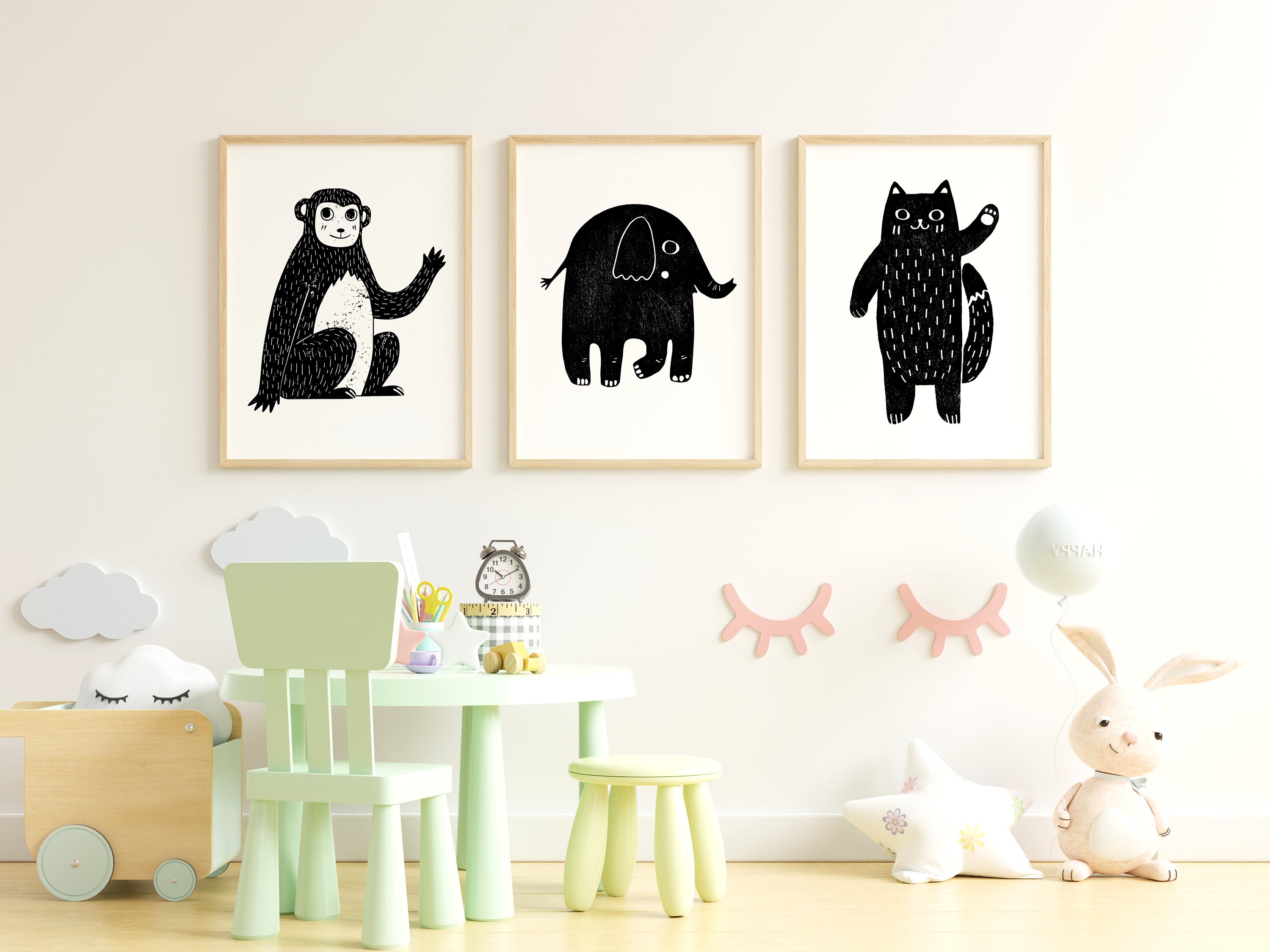 Printable Animal Posters, Set of 3, Printable Animal Art, Monkey ...