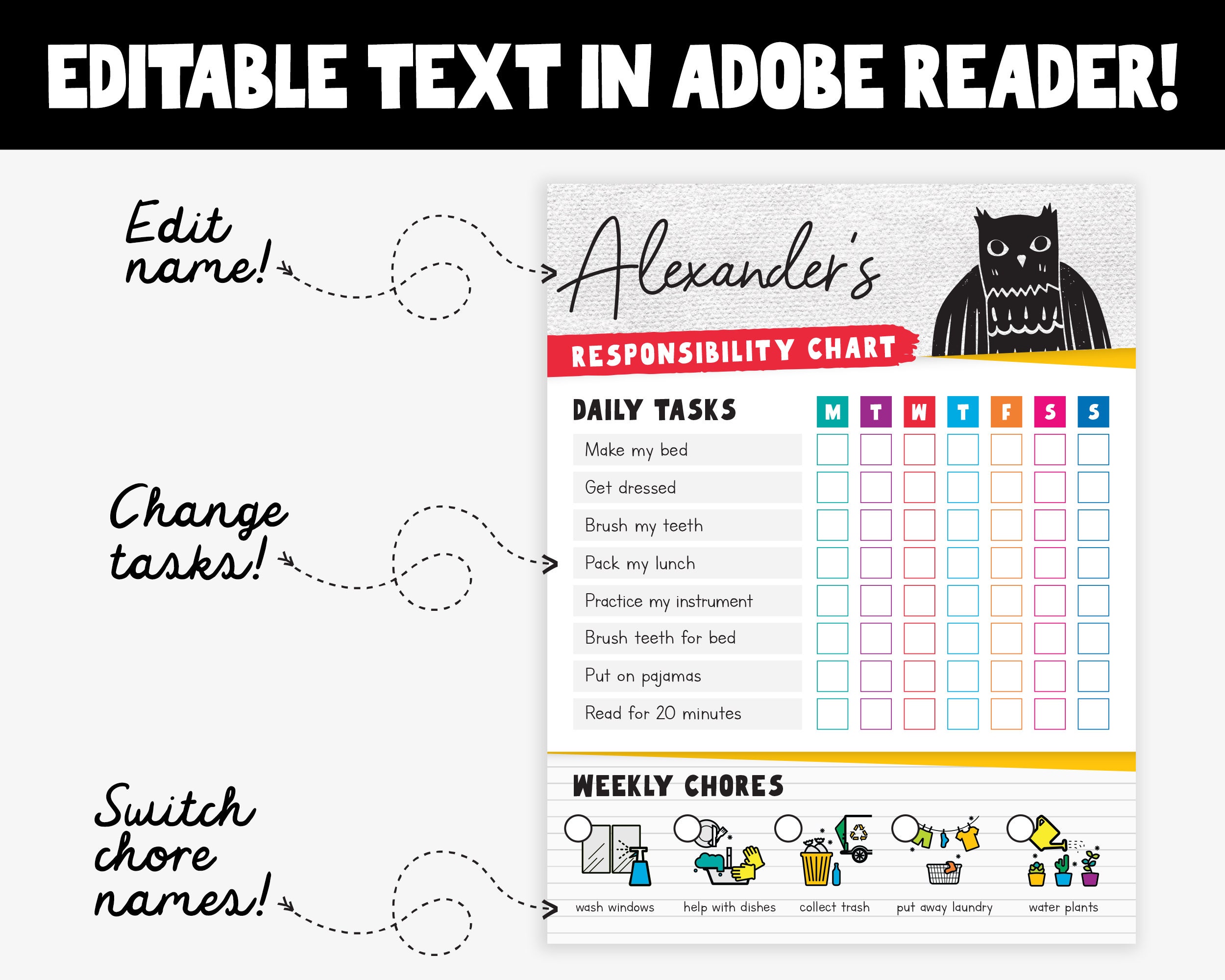 Editable Daily Routine for Kids, Chore Chart for Kids, Printable to Do ...