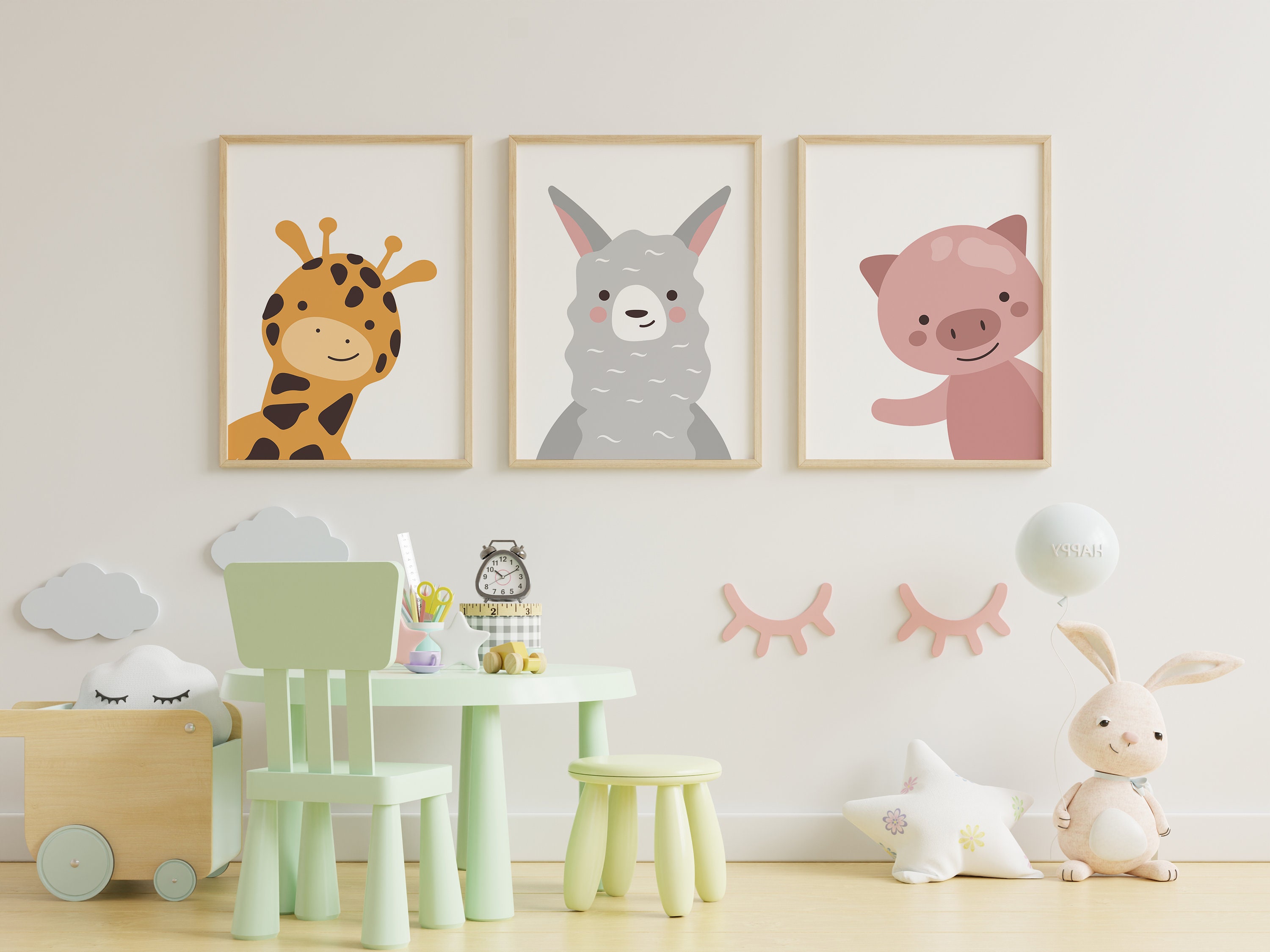 Set of 3 Animal Prints for Kids, Kids Prints, Kids Poster, Giraffe, Pig ...