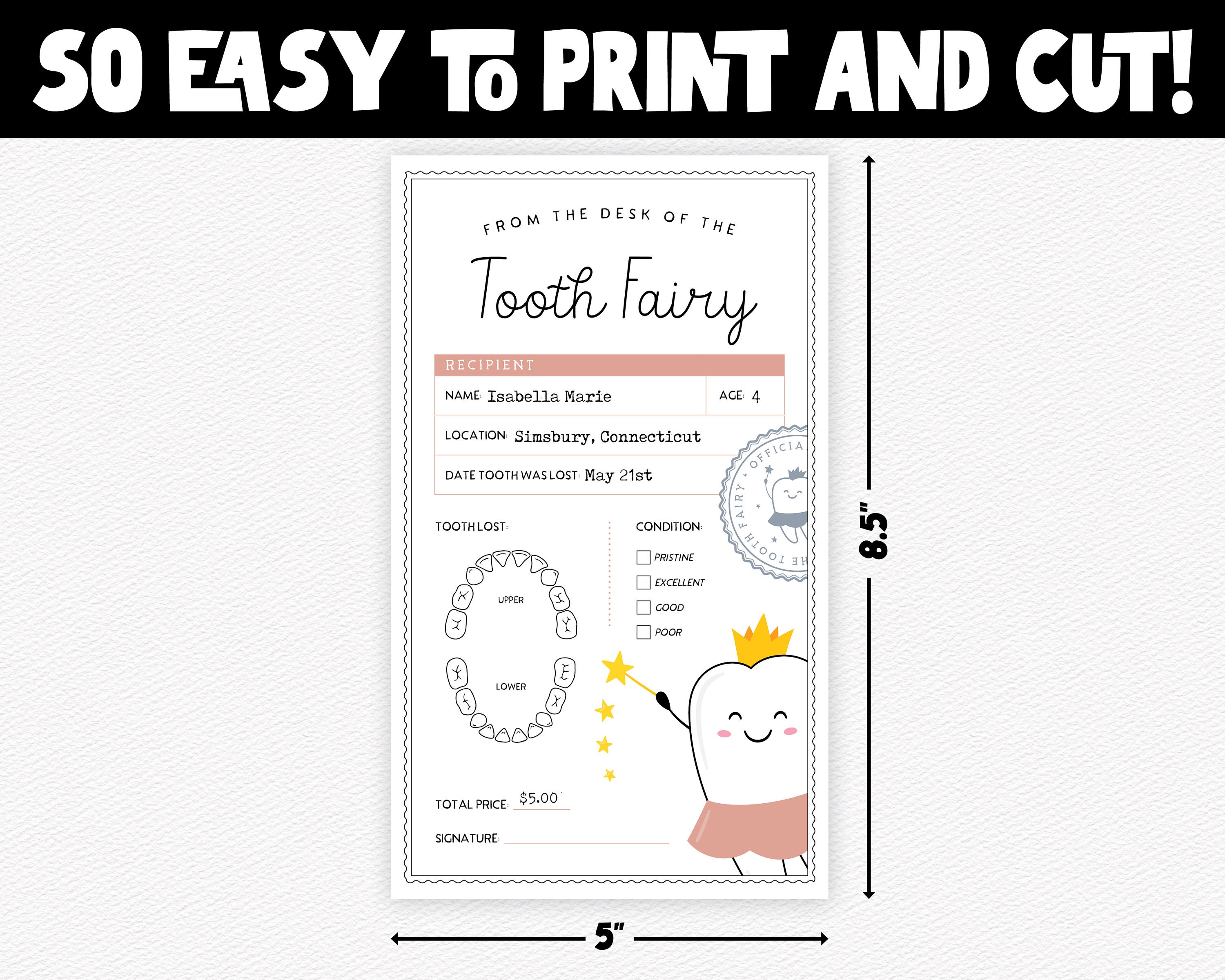 Tooth Fairy for Kids Editable Tooth Fairy Receipt Printable - Etsy Canada
