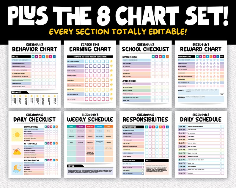Screen Time Chart Bundle Screen Time Chore Chart Editable Chart for ...