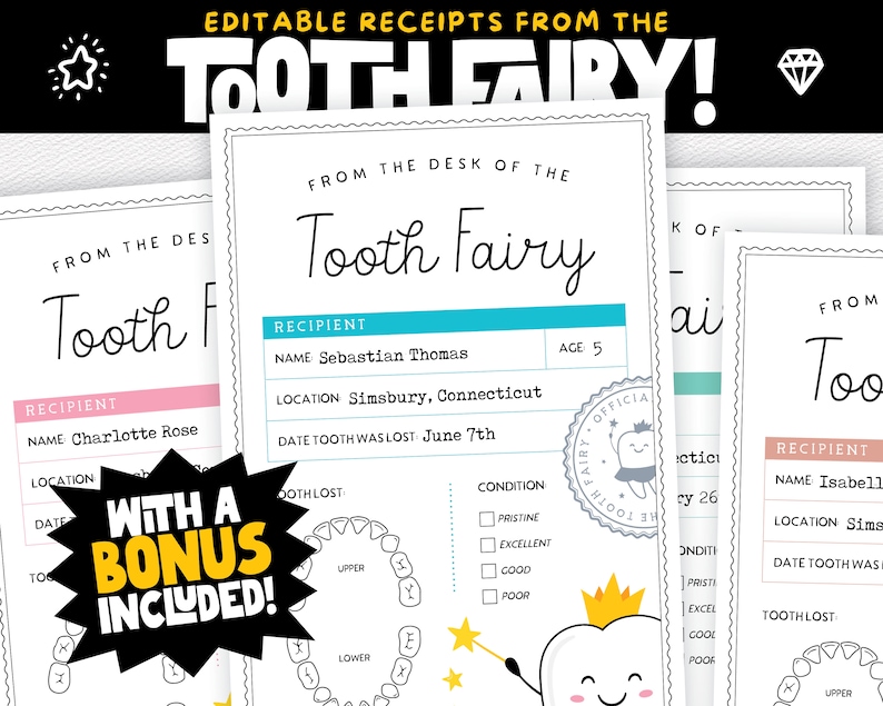 Tooth Fairy for Kids Editable Tooth Fairy Receipt Printable - Etsy