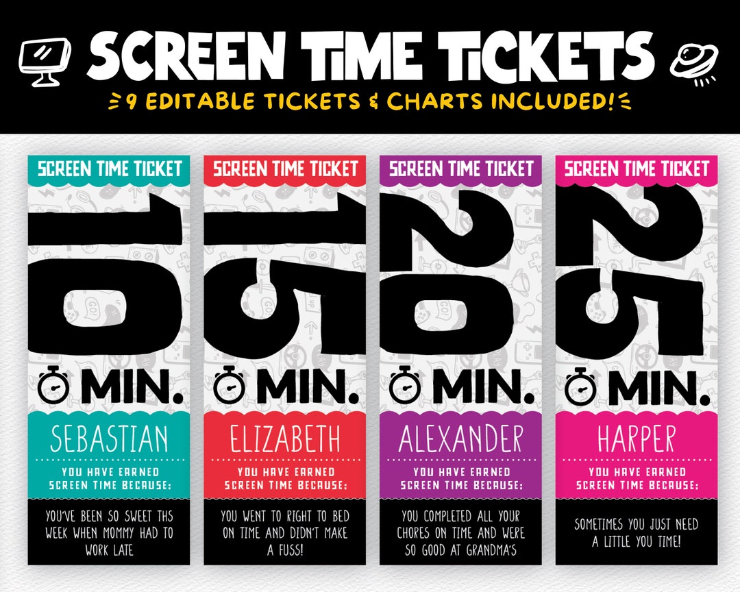 Screen Time Chart & Tickets for Kids Screen Time Checklist Screen Time ...