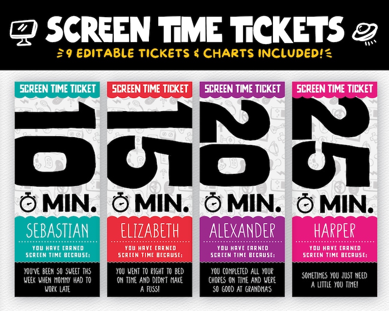 Screen Time Chart & Tickets for Kids Screen Time Checklist Screen Time ...