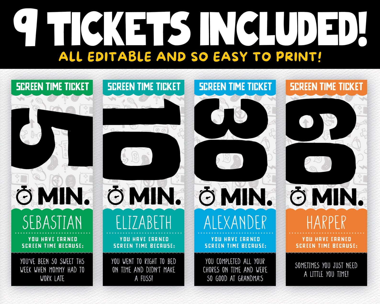 Screen Time Chart & Tickets for Kids Screen Time Checklist Screen Time ...