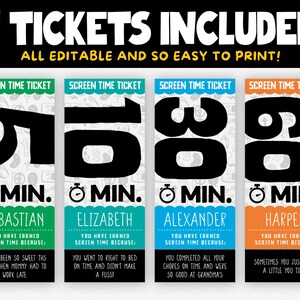 Screen Time Chart & Tickets for Kids Screen Time Checklist Screen Time ...