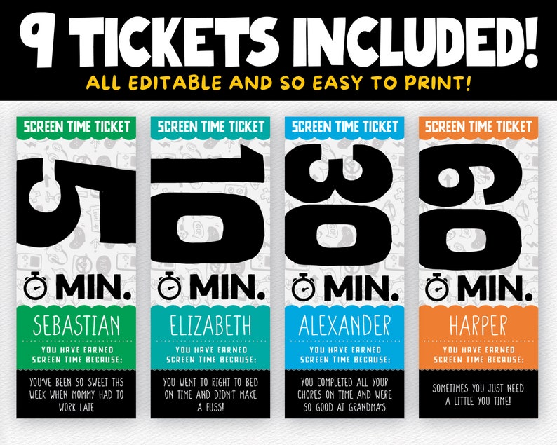 Screen Time Chart & Tickets for Kids Screen Time Checklist - Etsy