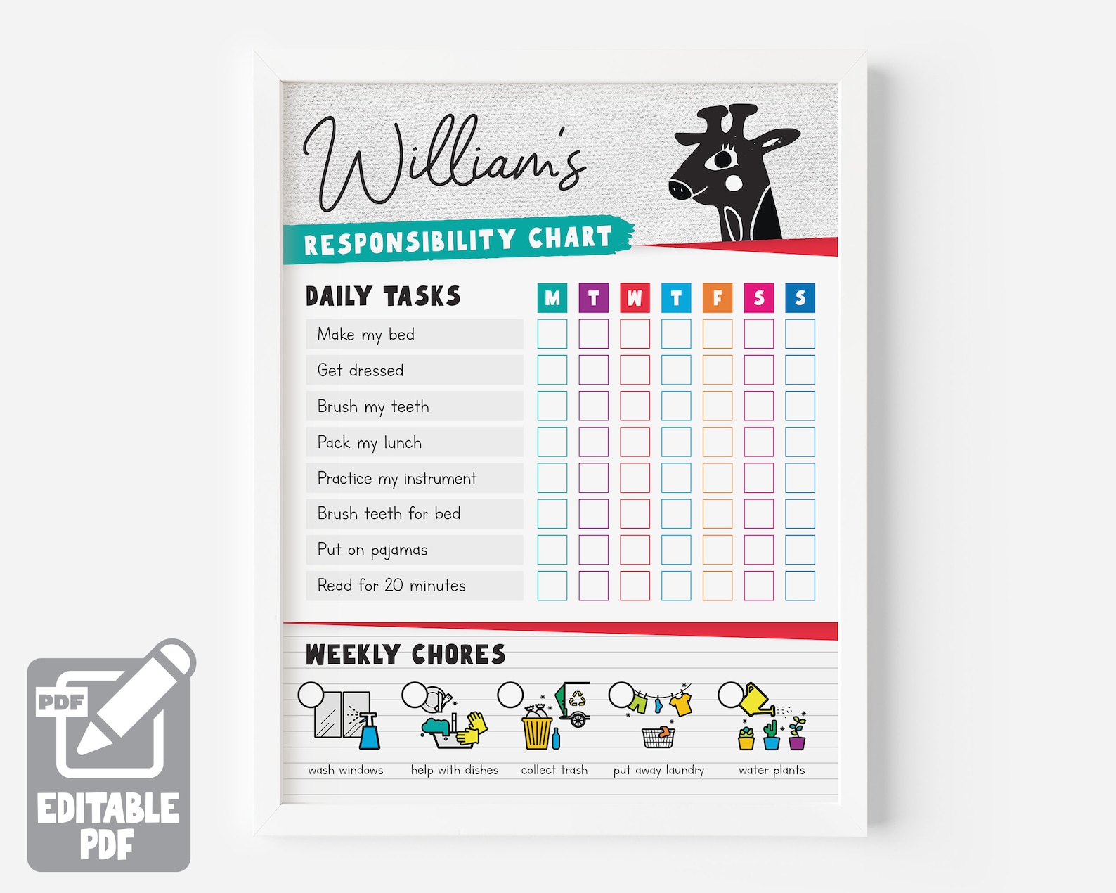 Editable Daily Routine for Kids, Chore Chart for Kids, Printable to Do ...