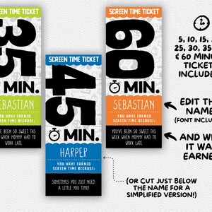 Screen Time Chart & Tickets for Kids Screen Time Checklist Screen Time ...