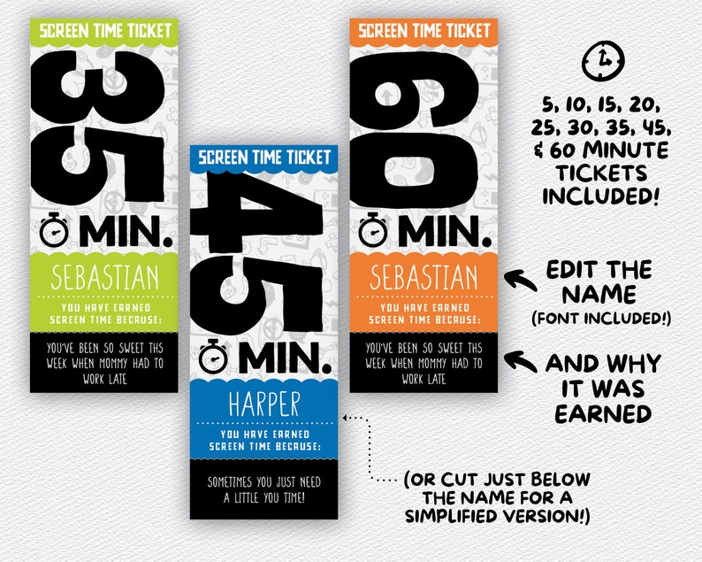Screen Time Chart & Tickets for Kids Screen Time Checklist - Etsy