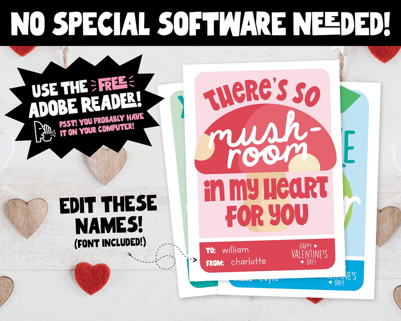 Editable Valentine's Day Cards, Printable Valentine Cards, Instant ...