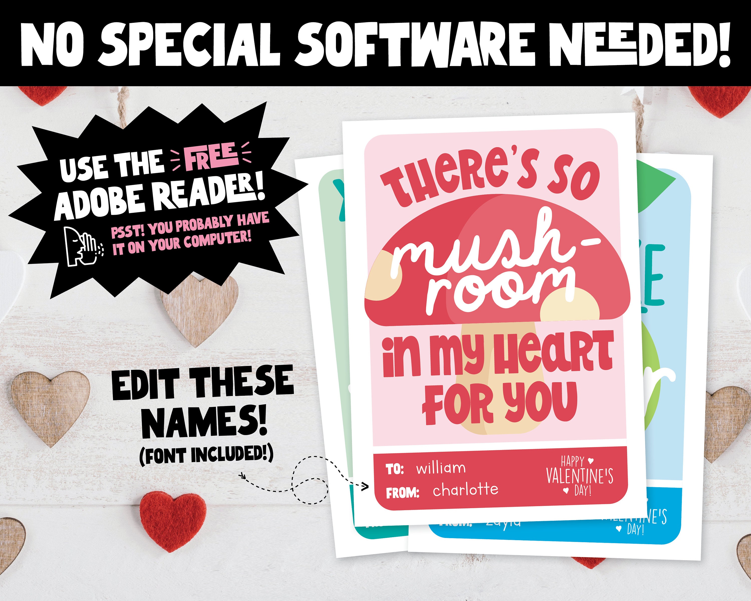 Editable Valentine's Day Cards, Printable Valentine Cards, Instant ...