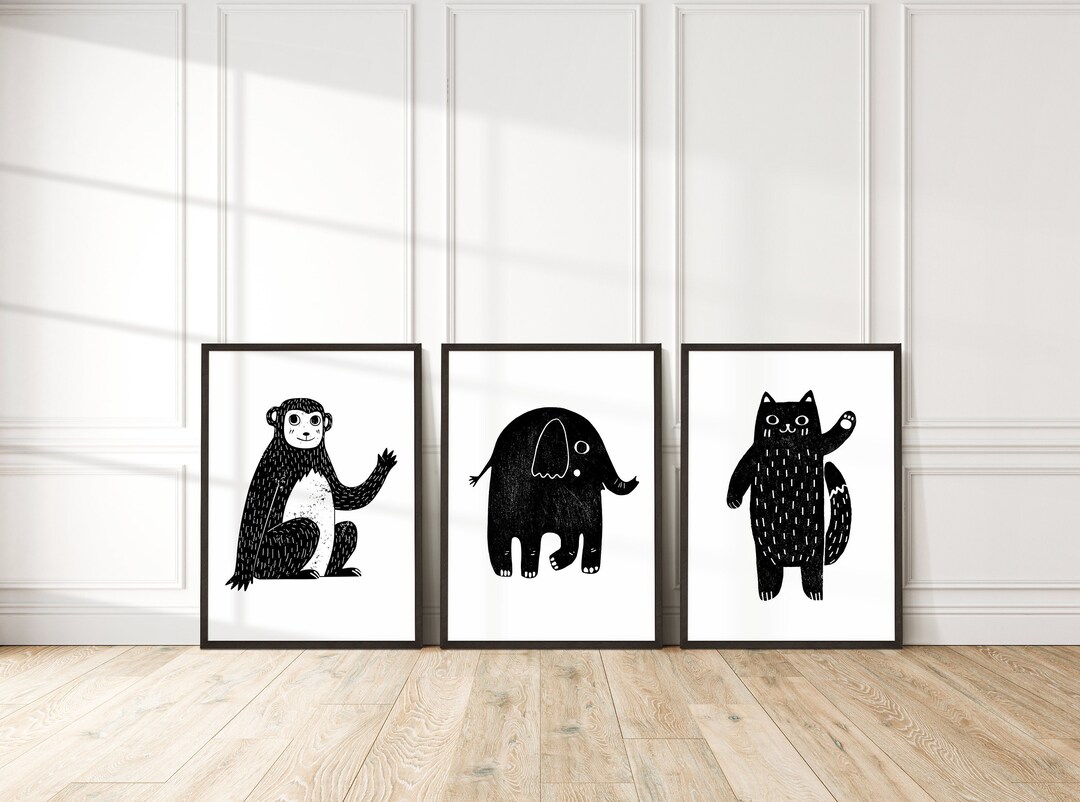 Printable Animal Posters, Set of 3, Printable Animal Art, Monkey ...