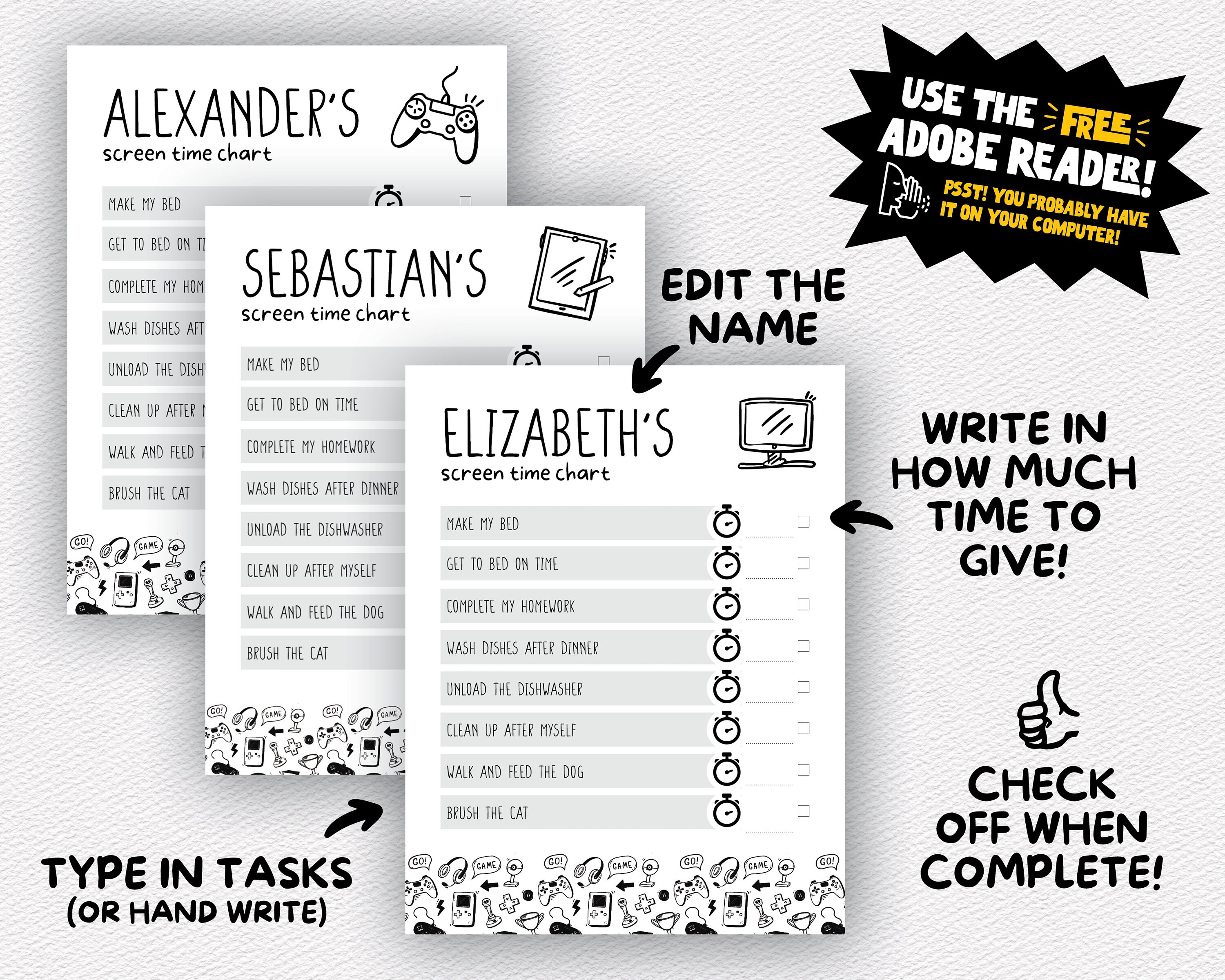 Screen Time Chart & Tickets for Kids Screen Time Checklist - Etsy