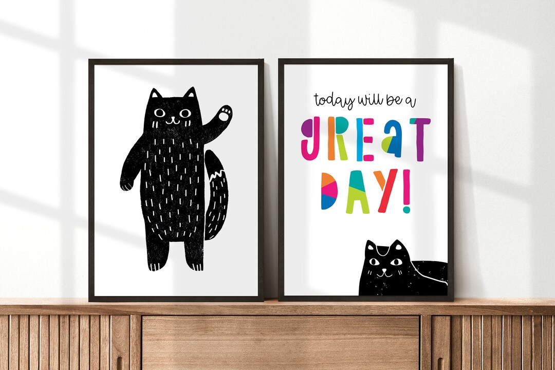 Printable Cat Print, Set of 2, Cute Kids Print, Printable Kids Poster ...