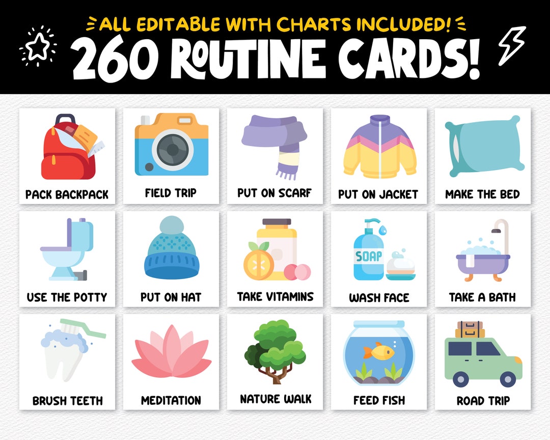 Daily Routine for Kids Toddler Routine Chart Editable Visual Schedule ...