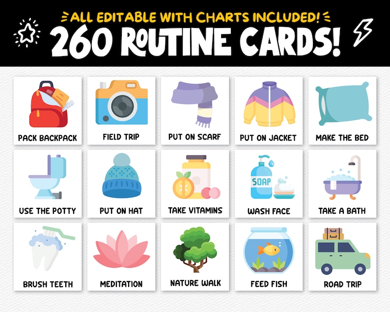 Daily Routine for Kids Toddler Routine Chart Editable Visual Schedule ...