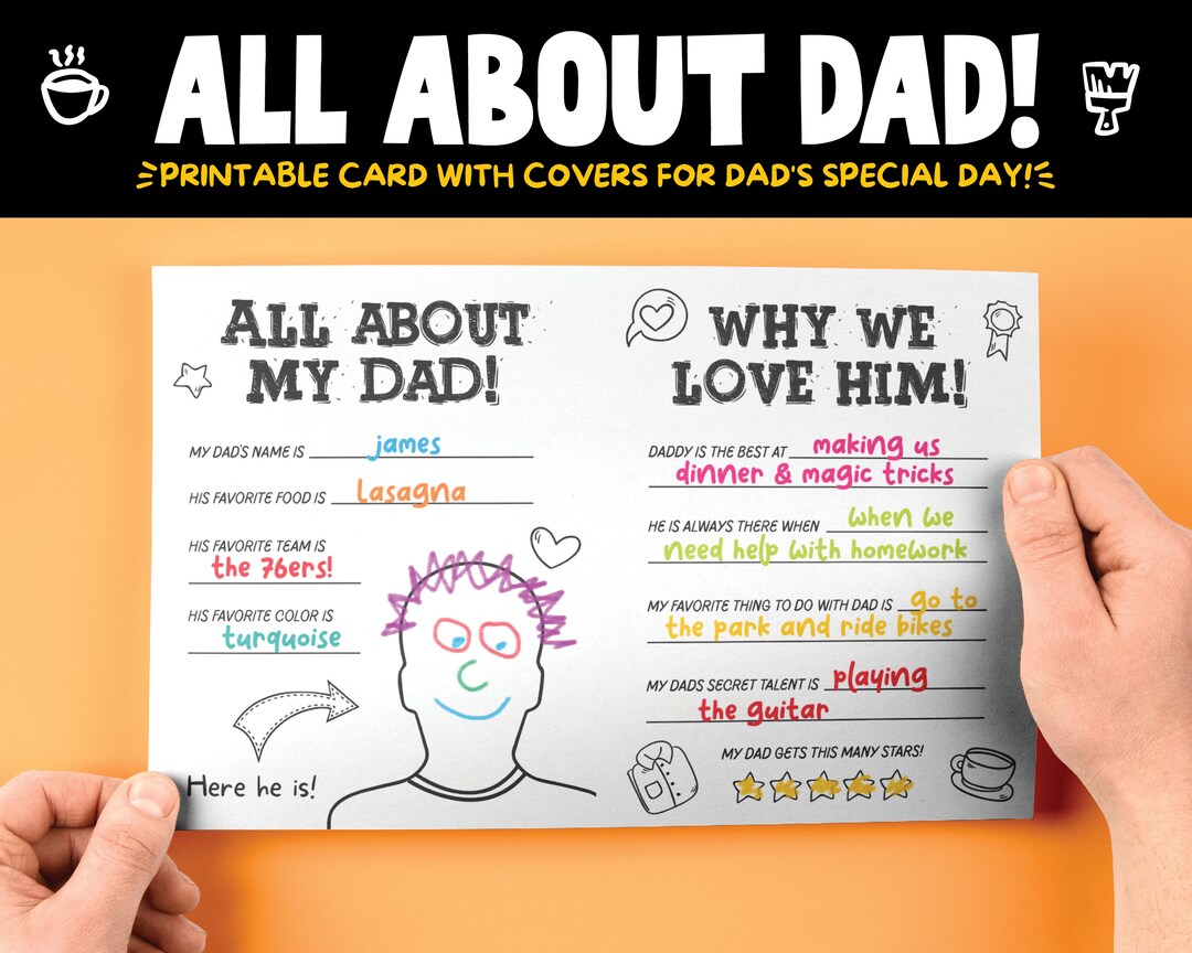 Printable Birthday Card All About Dad Card Dad's Birthday Fill in Dad ...