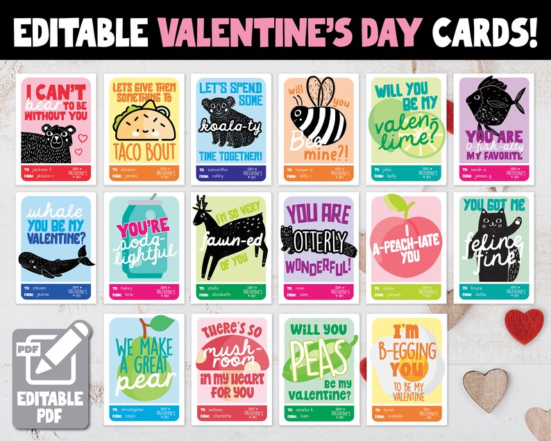 Editable Valentine's Day Cards, Printable Valentine Cards, Instant ...