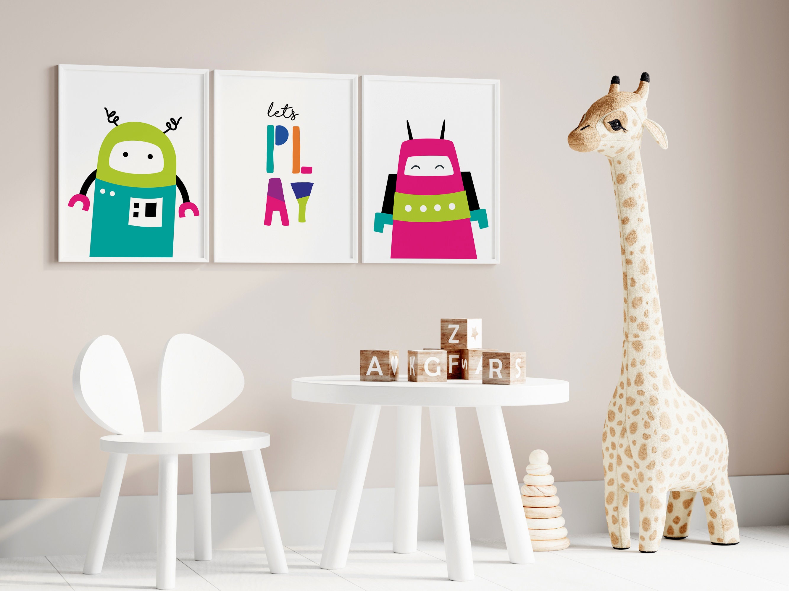 Set of 3 Robot Posters, Kids Room Posters, Robot Print, Playroom Art ...