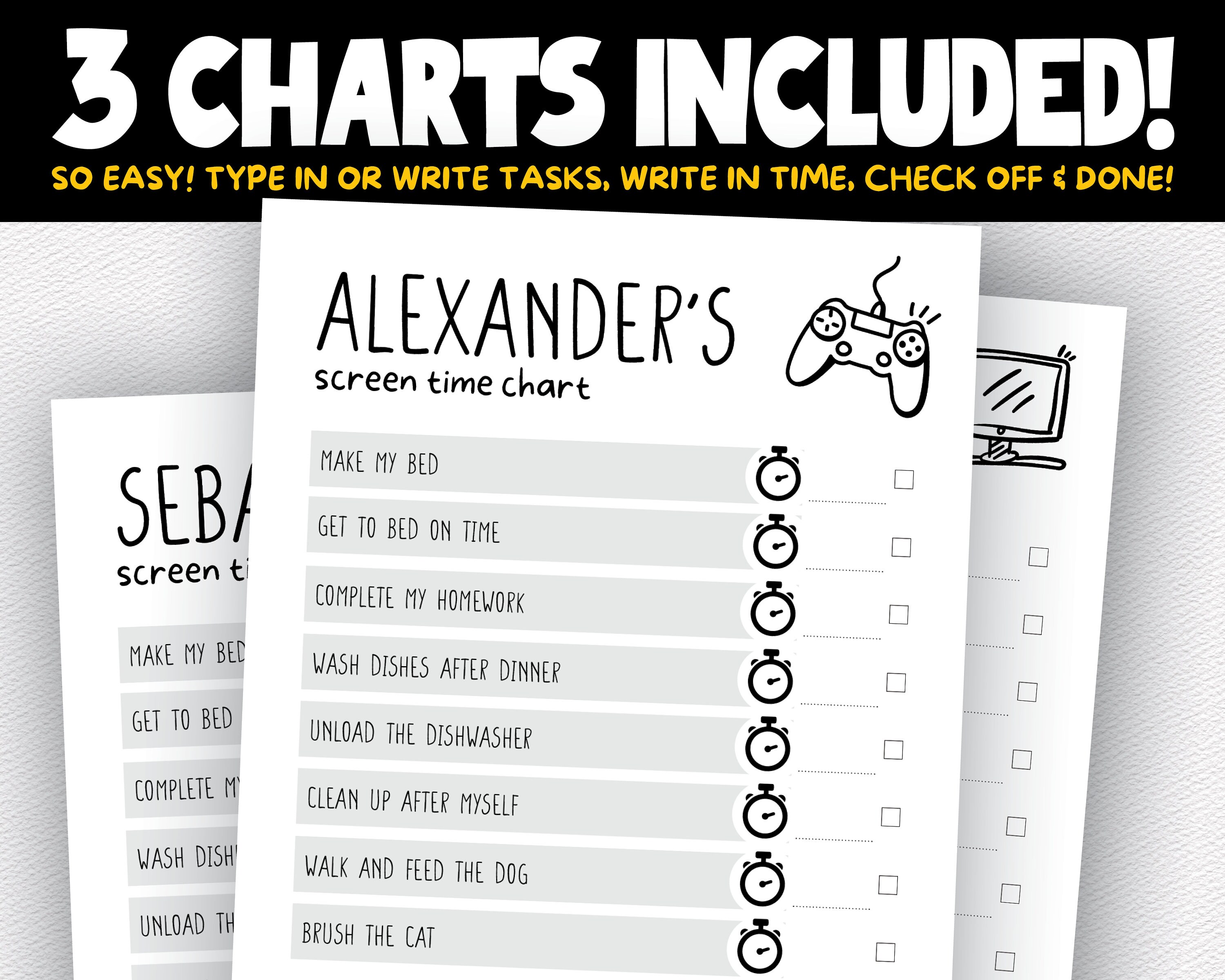 Screen Time Chart & Tickets for Kids Screen Time Checklist - Etsy