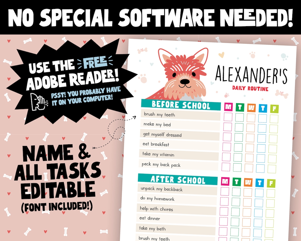 Daily Routine for Kids Editable Chart for Kids Printable to - Etsy