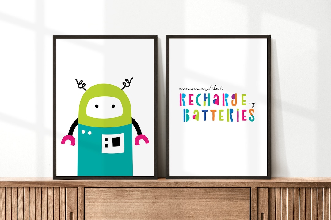 Set of 2 Robot Posters, Kids Room Posters, Robot Print, Playroom Art ...