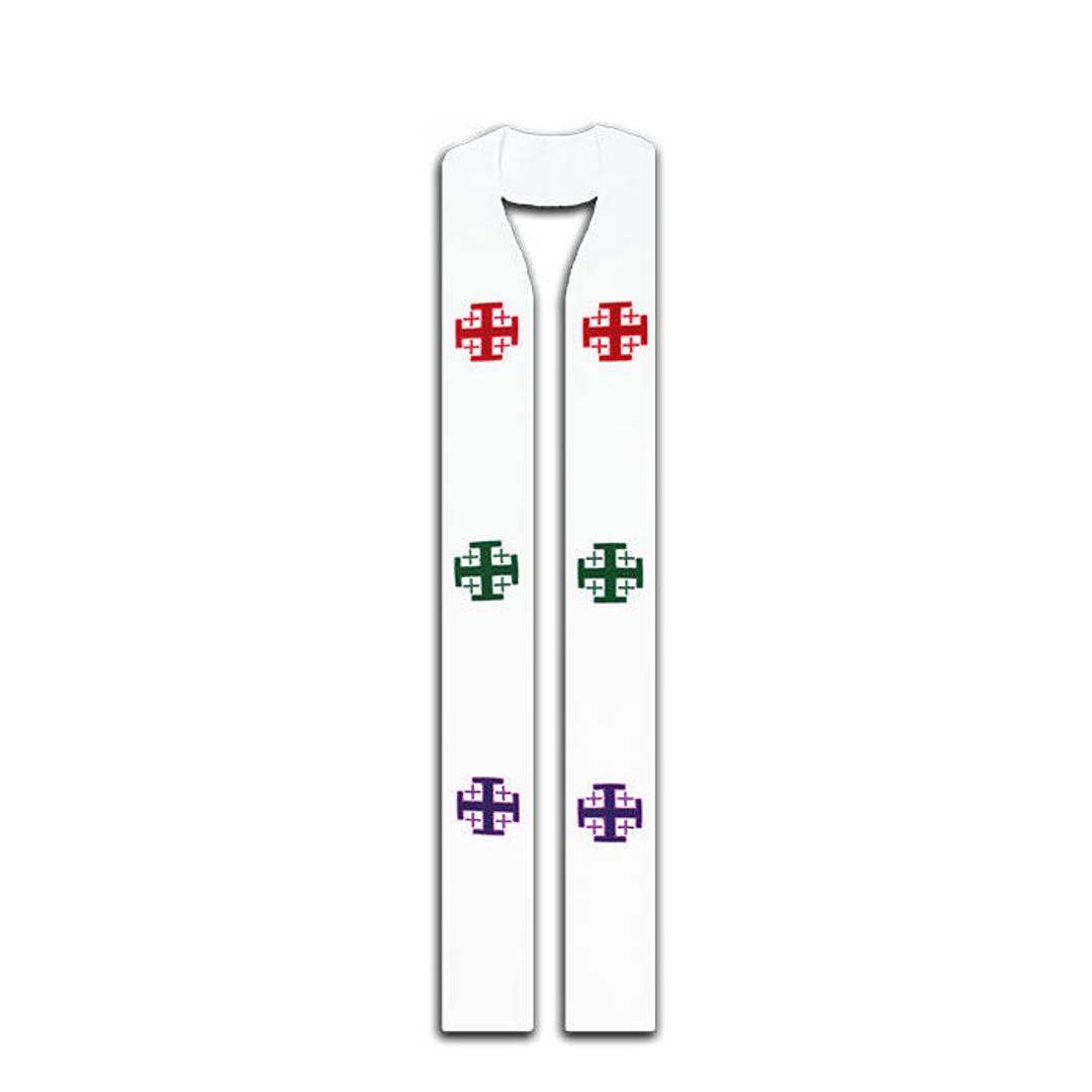 Clergy Stole, Jersalme Cross Stole, White Jerusalem Cross Stole, Holy ...