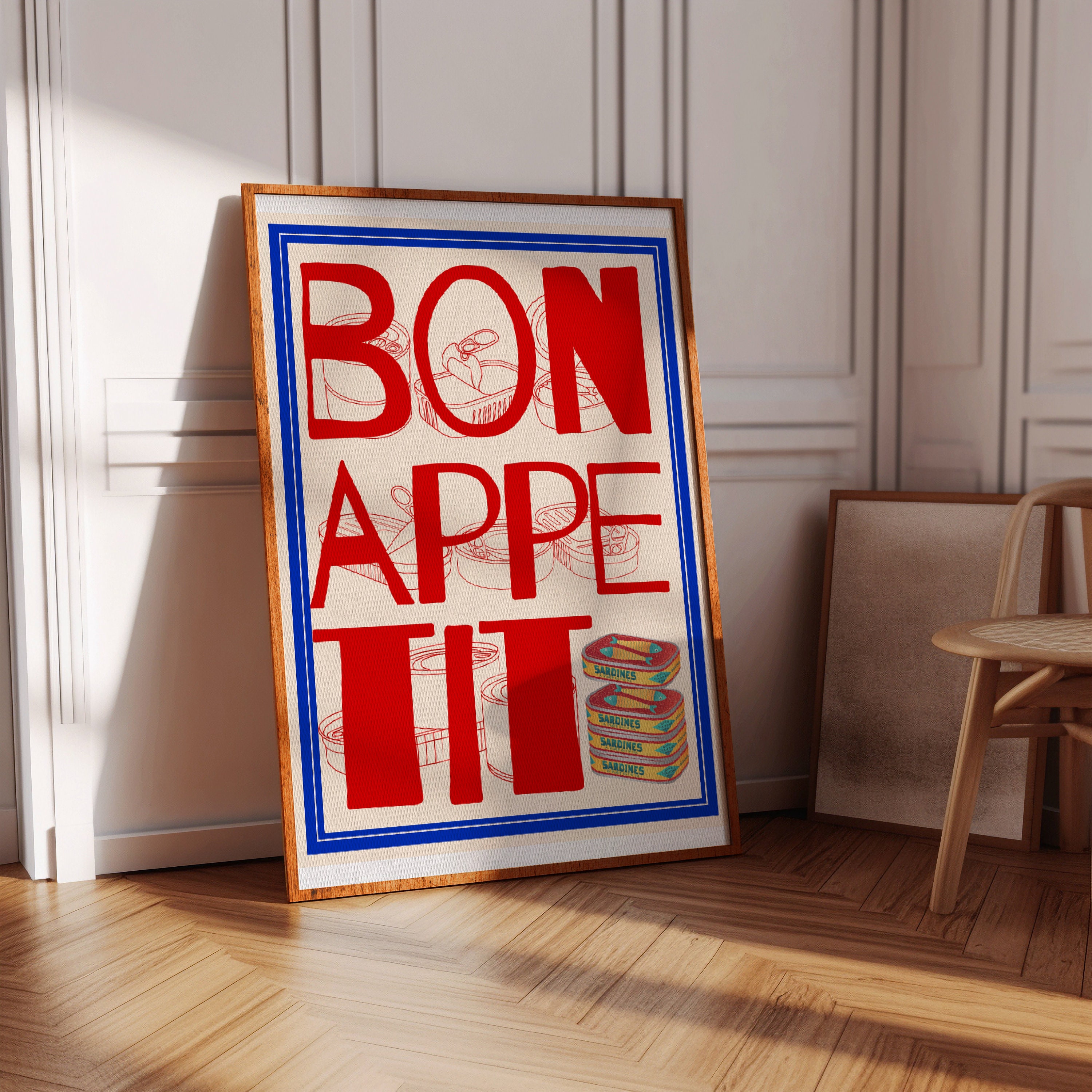 Adorable French BON APPETIT Tinned Fish Poster for Dining Room, Kitchen ...