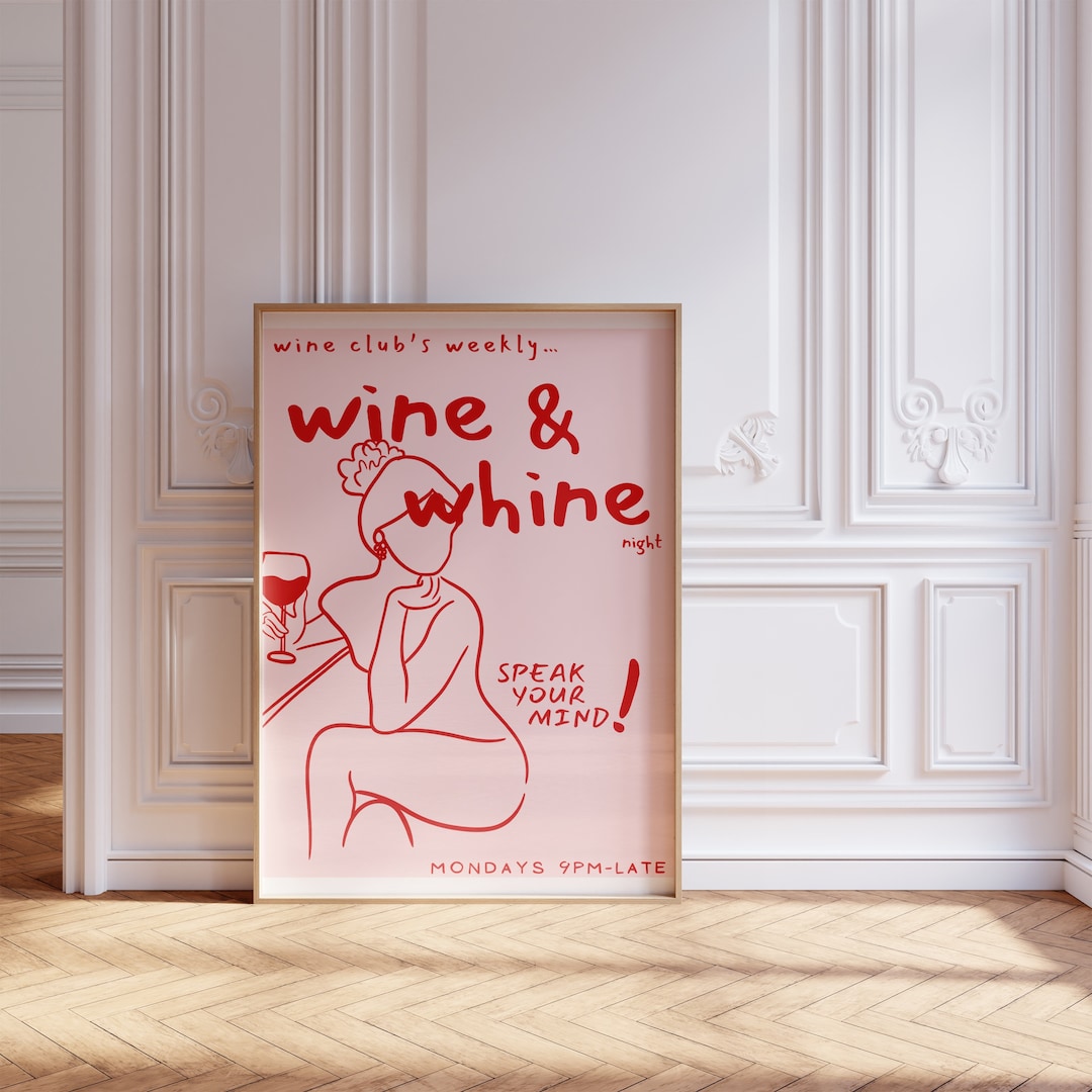 Wine & Whine Digital Print Aesthetic Kitchen Poster, Vintage, Food Wine ...