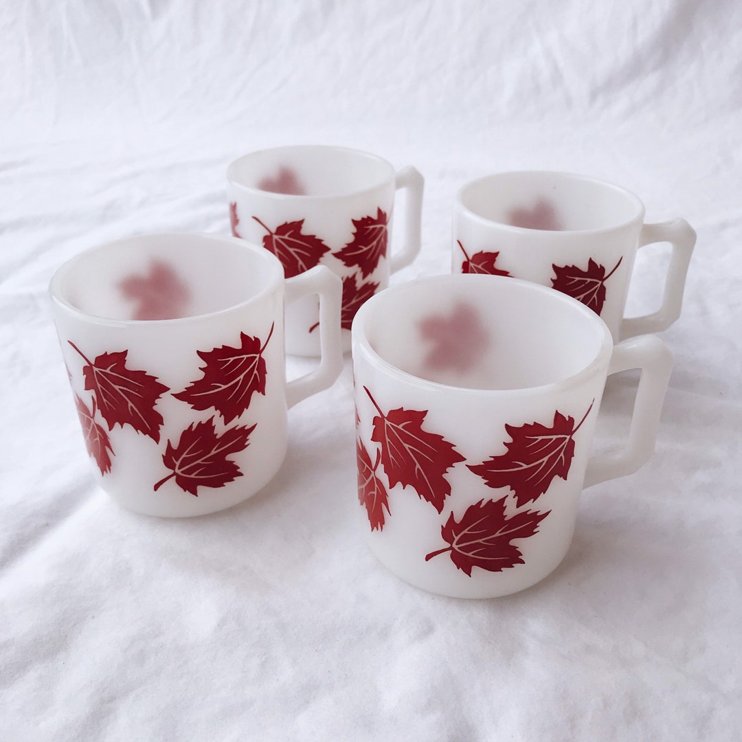 Maple Leaf Milk Glass Mugs Set of 4 - Etsy
