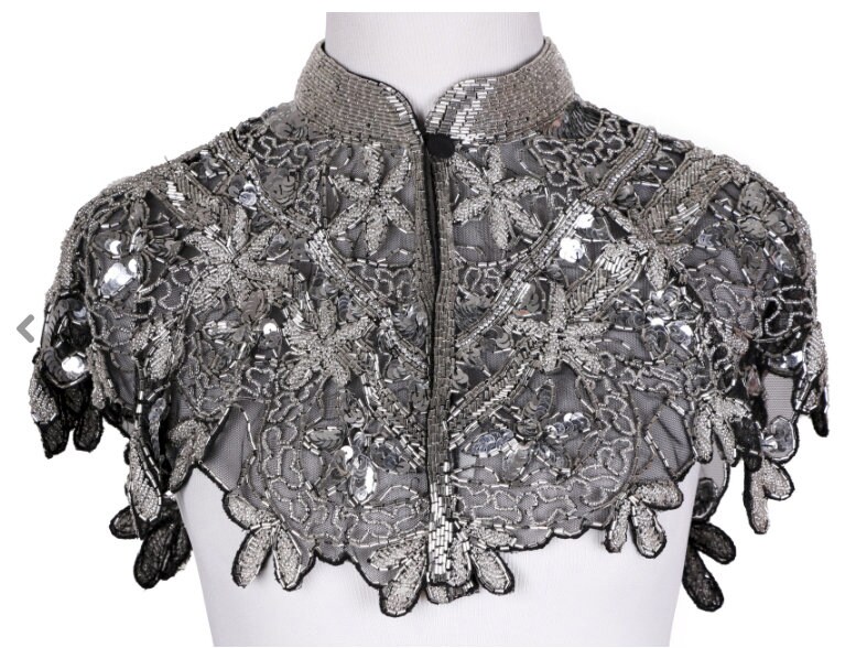 SILVER/BLACK Sequin Glass Beaded & Sequin FULL Wrap Lace Collar ...