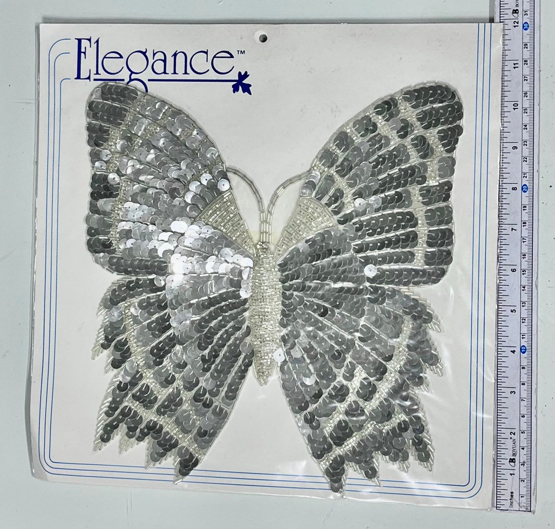 Large 10” Silver Glass Bugle Bead and Sequin Sew Butterfly Bodice ...