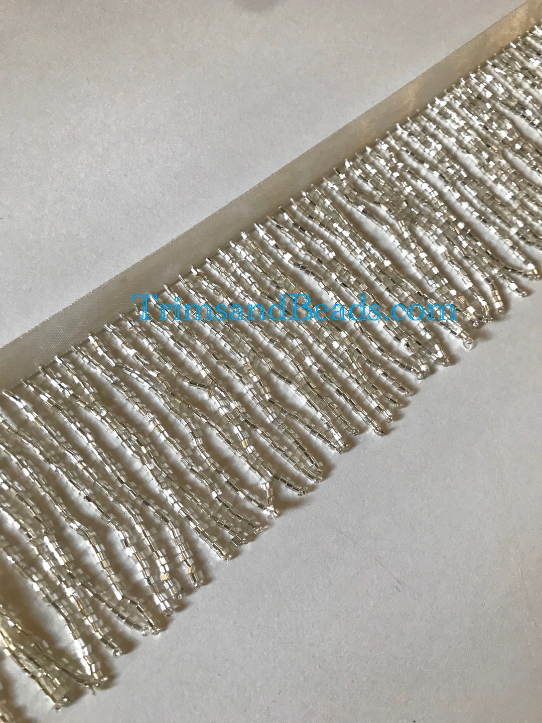 3/3.5" SILVER Glass BUGLE Bead Beaded Fringe Lamp Costume Trim - Etsy