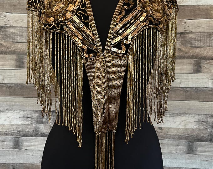 90s Vintage Beaded Sequin Fringe Shawl Turquoise Western Wrap Cowgirl ...
