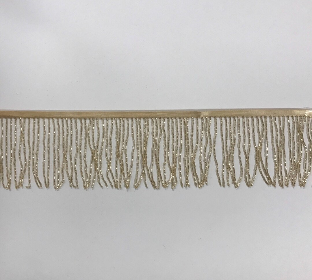 By the Yard 4/4.5" GOLD Glass BUGLE Bead Beaded Fringe Lamp Costume ...