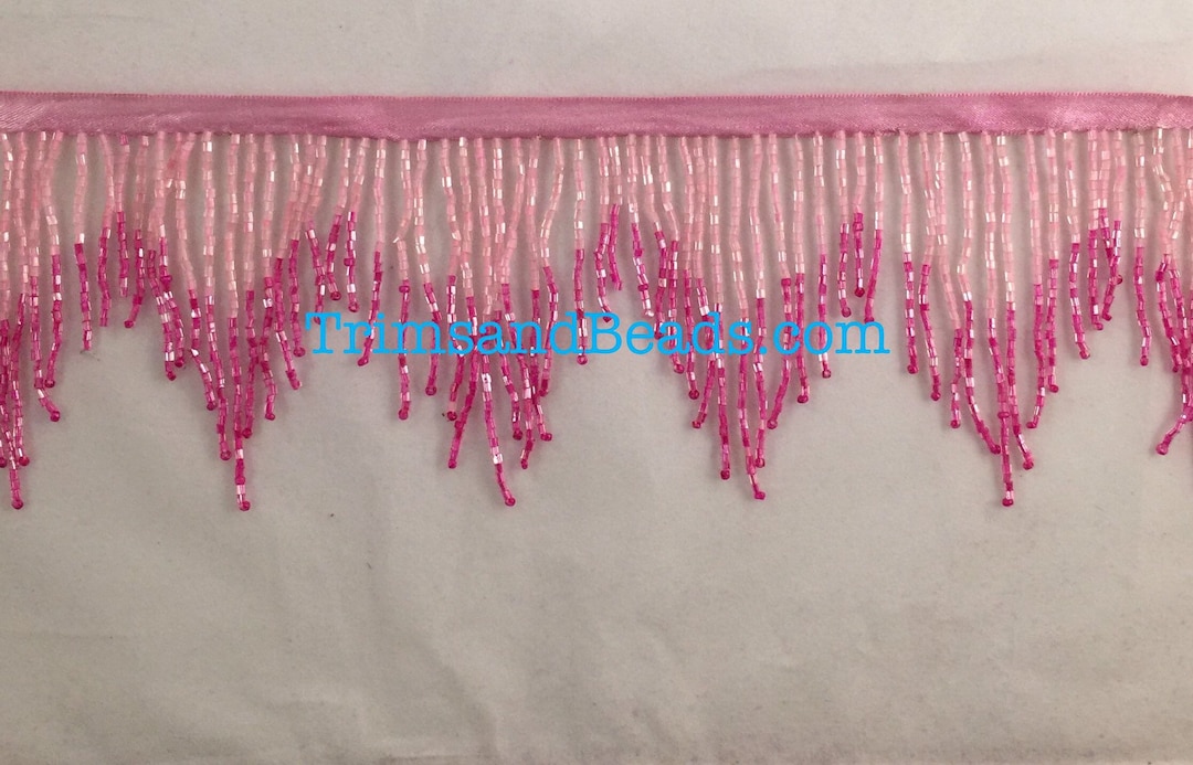 By the Yard 3" Light/hot PINK Glass CHEVRON Bugle Bead Beaded Fringe ...
