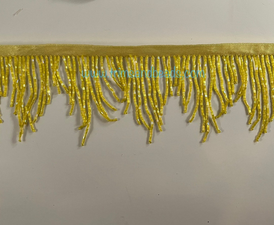 3" YELLOW Glass CHEVRON Bugle Bead Beaded Fringe Lamp Costume Trim by ...